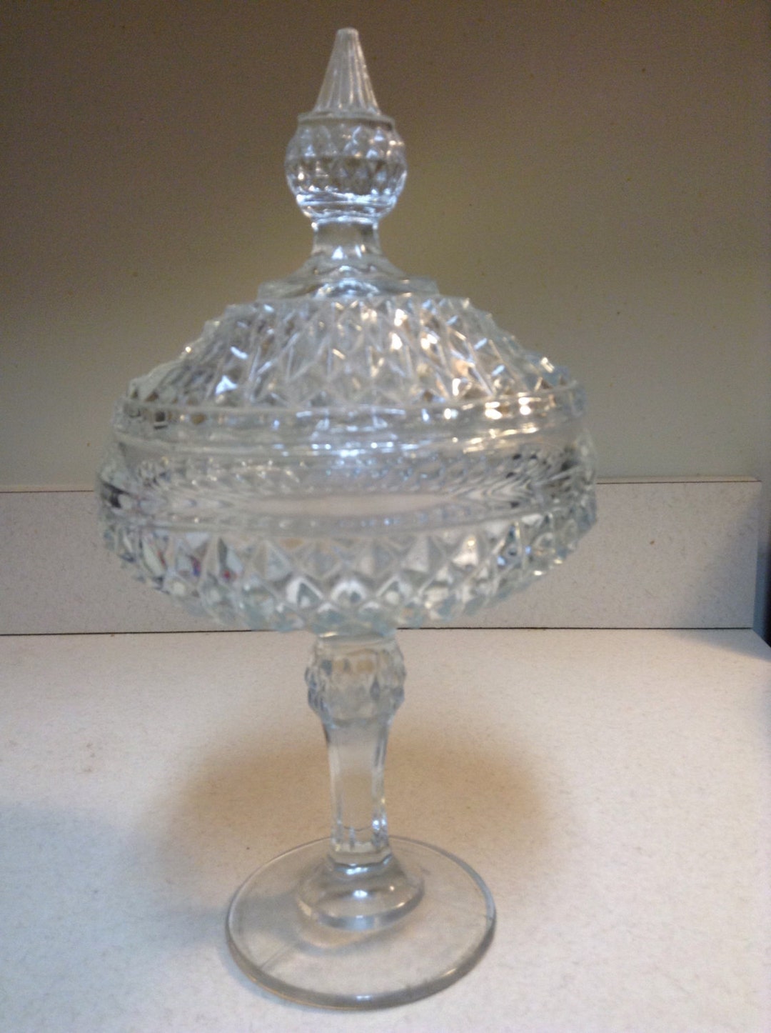 Crystal Clear EAPG Glass 2 Piece Candy Dish Scalloped Designs Intricate ...
