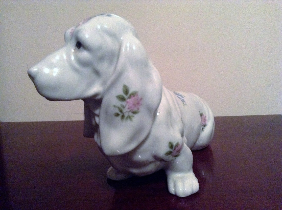 Bone China Dog Figurine Antique Floral Deco Pattern Designed | Etsy