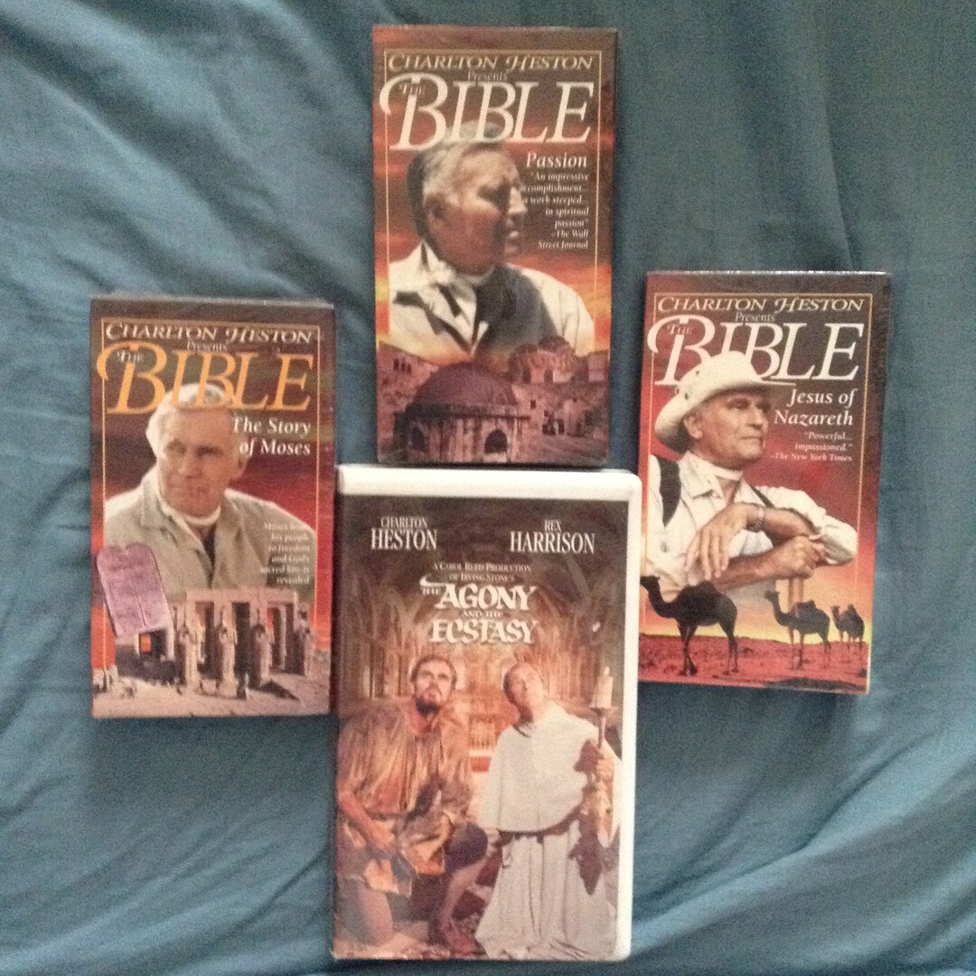 Biblical VHS Movies With Charleston Heston the Story of Moses, Passion ...
