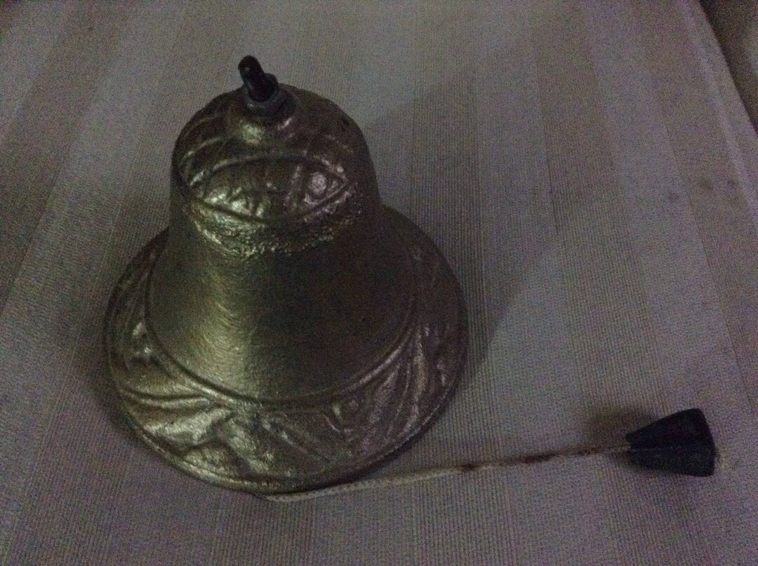 Iron Bell With Iron Clapper & Pull Cord Brass-finish Uniquely Designed ...