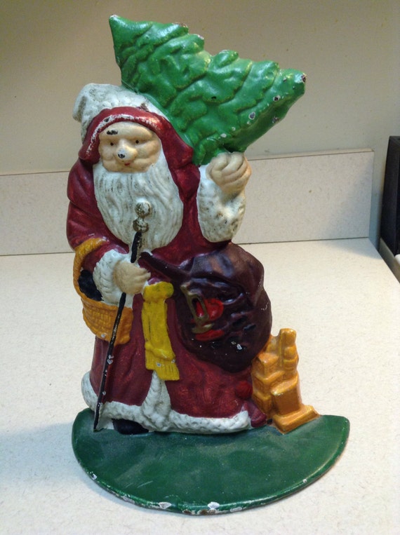 Door Stopper Cast Iron Santa Claus Statuette Standing on a | Etsy
