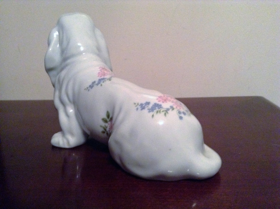 Bone China Dog Figurine Antique Floral Deco Pattern Designed ...