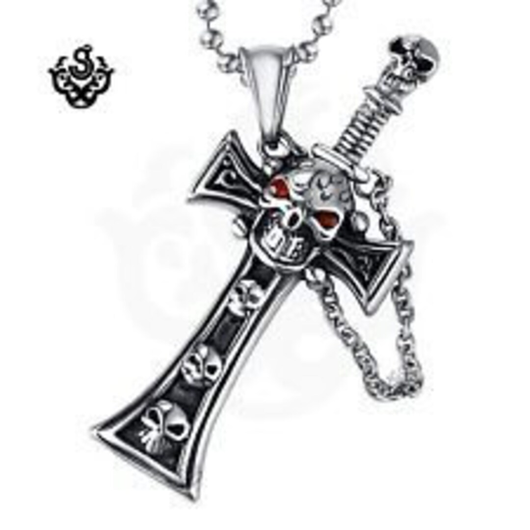 Cross With Skulls & Sword - Etsy