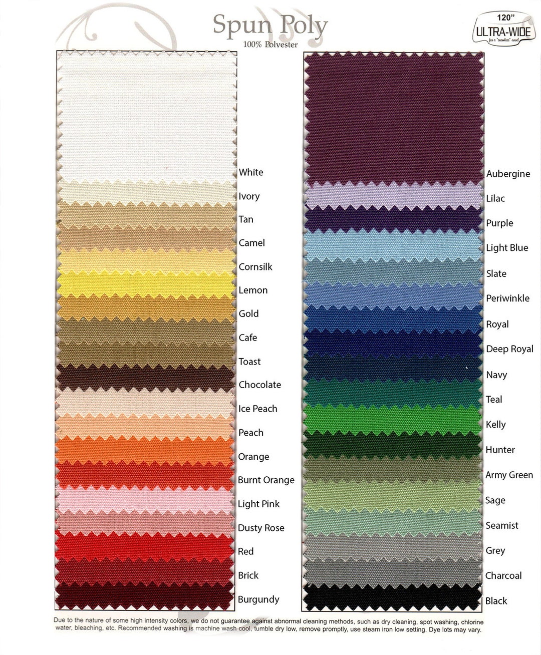Cotton-eze Spun Polyester Tablecloth Color Swatch Card & Sample With ...