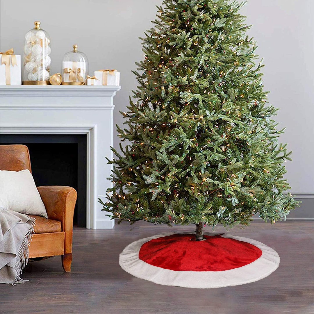 Plush Velvet Tree Skirt 48, Option to Add Holiday Red or Christmas ...