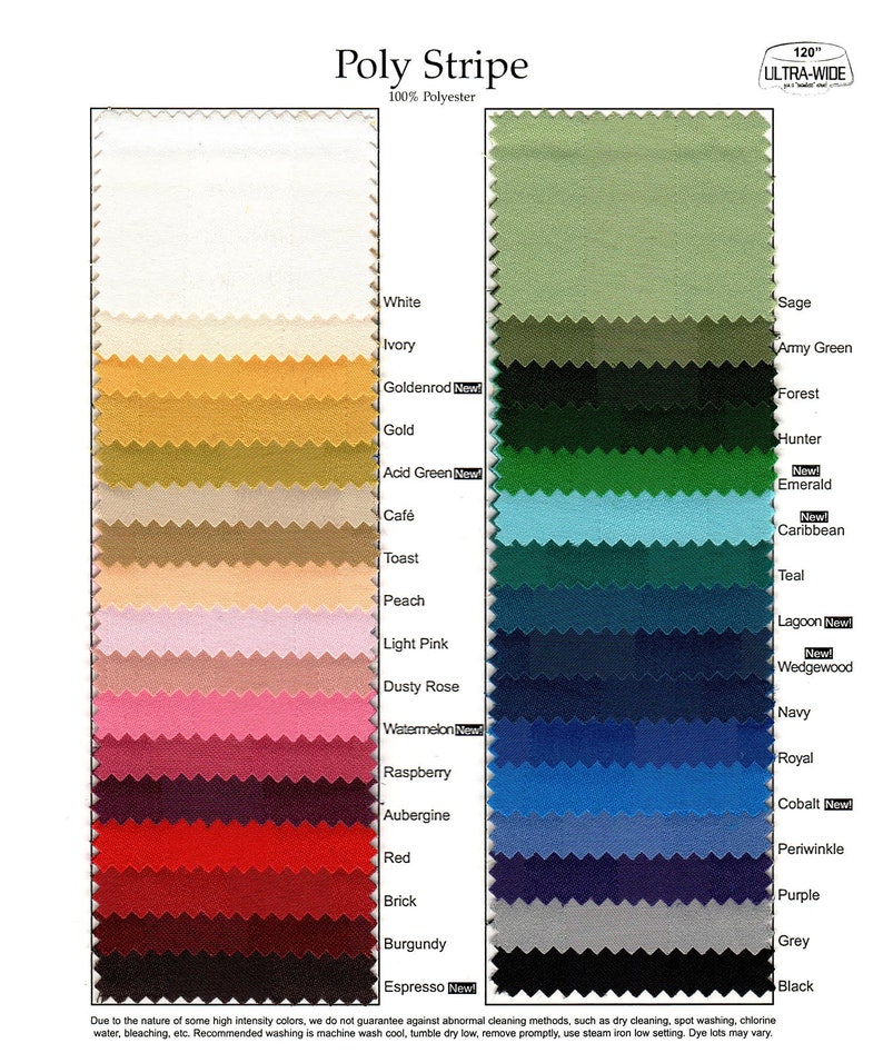 Poly Stripe Polyester Tablecloth Color Swatch Card of All 33 Colors - Etsy