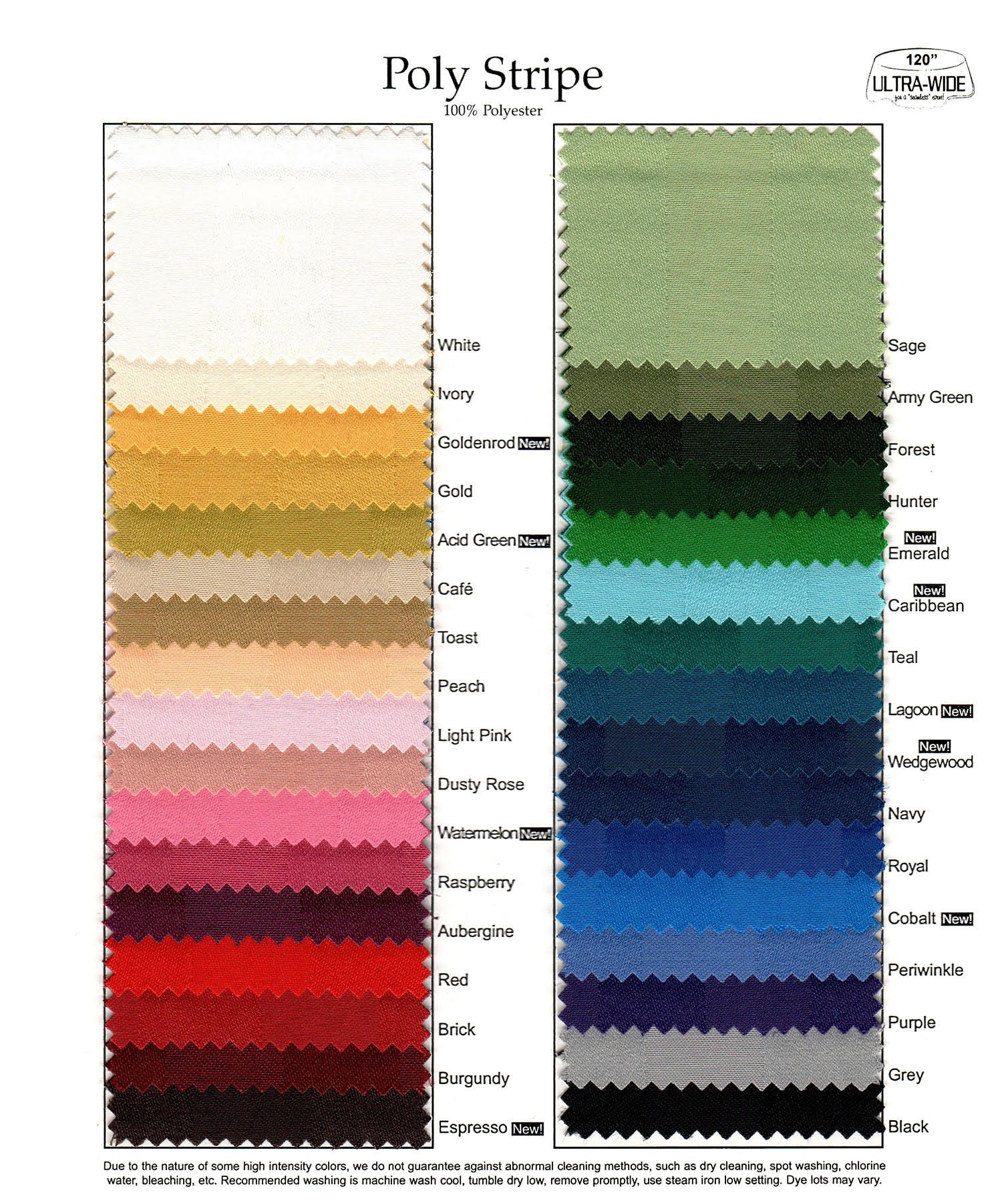 Poly Stripe Polyester Tablecloth Color Swatch Card of All 33 Colors - Etsy