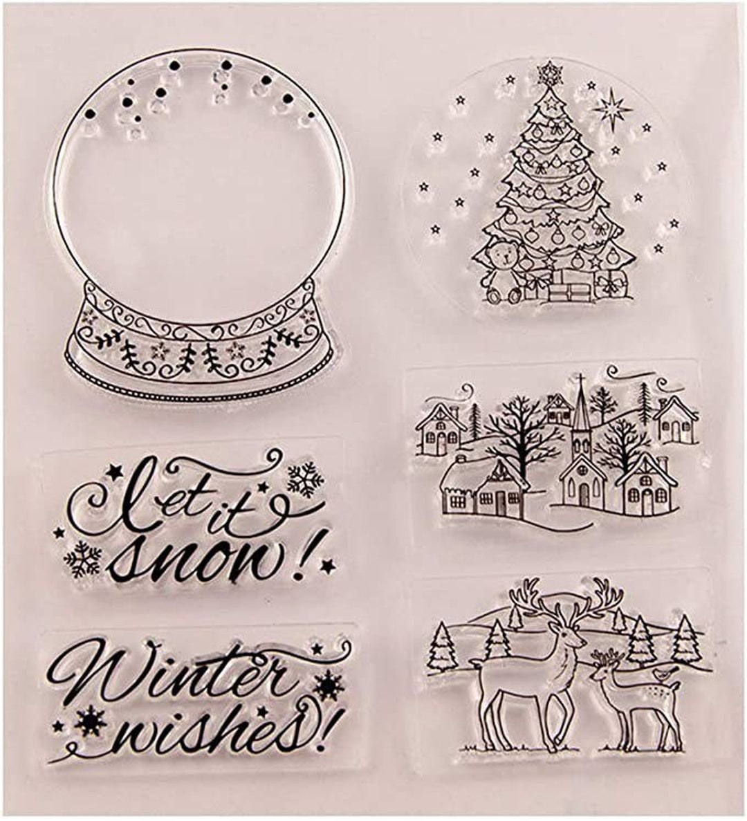 Christmas Clear Stamps Snow Globe Christmas Tree Winter Wishes Let It ...