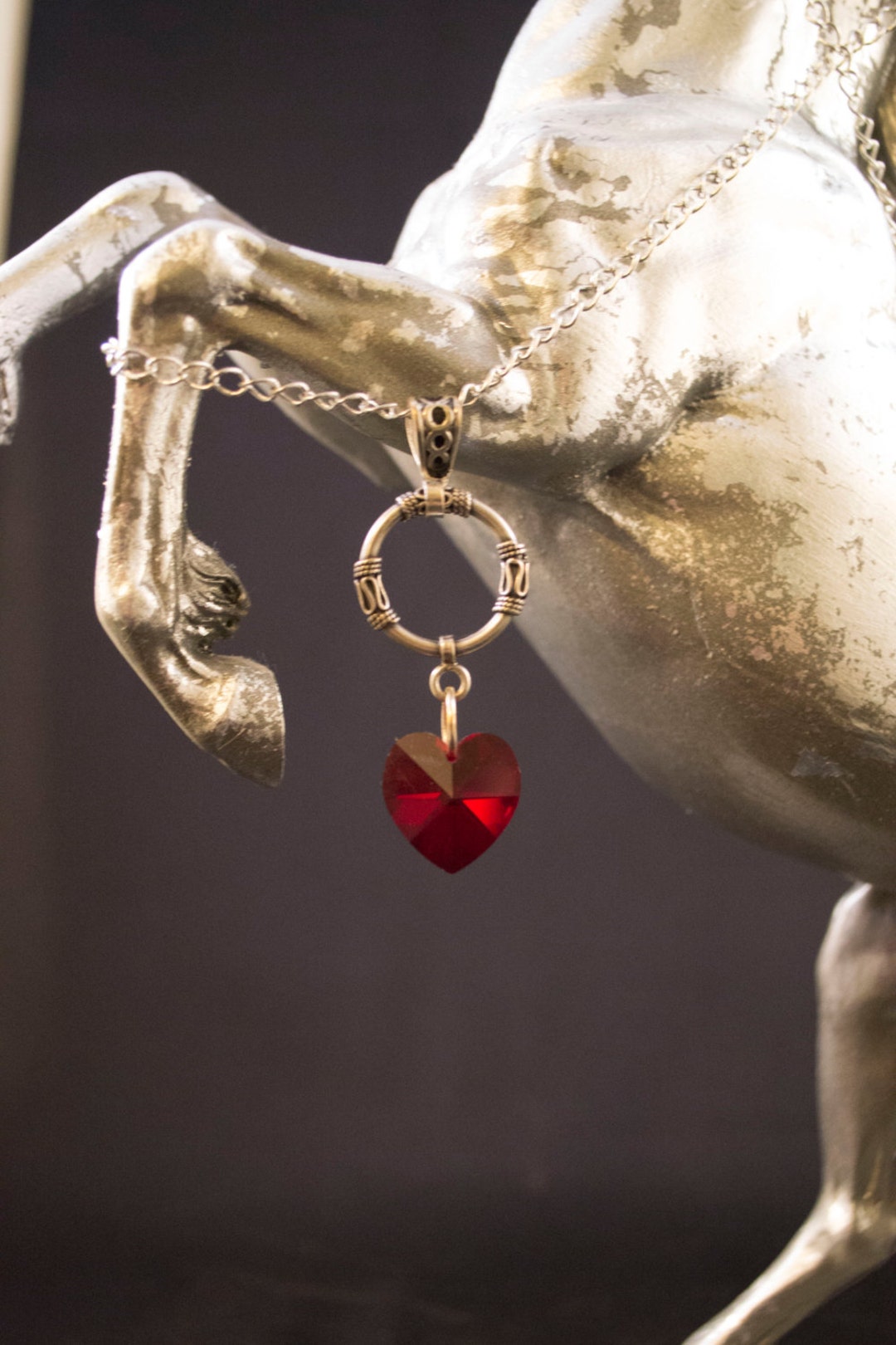 Red Swarovski Crystal Heart on Sterling Silver Bail From Bali Hanging ...