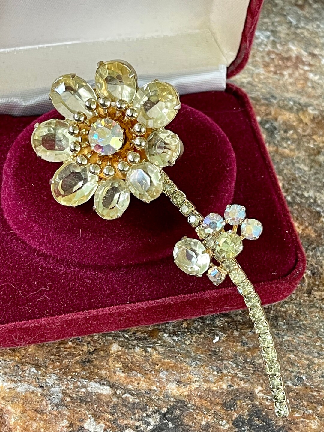 Vintage Yellow Flower Brooch Long Stem Flower Pin Weiss Style - Etsy