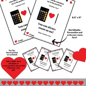 Printable Math Valentine's Day Cards, Kids Calculator Valentine Tags, Kids Math Card, Kids ...