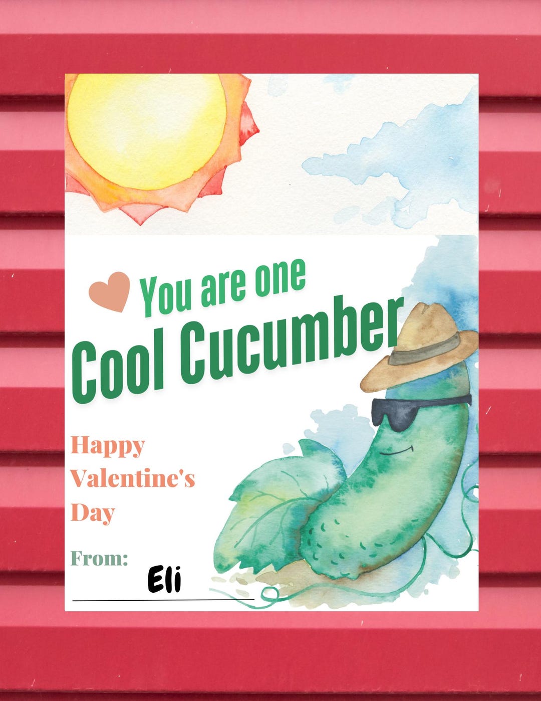 Printable Cucumber Valentine's Day Cards, Kids Cool Cards, Kids Farm ...