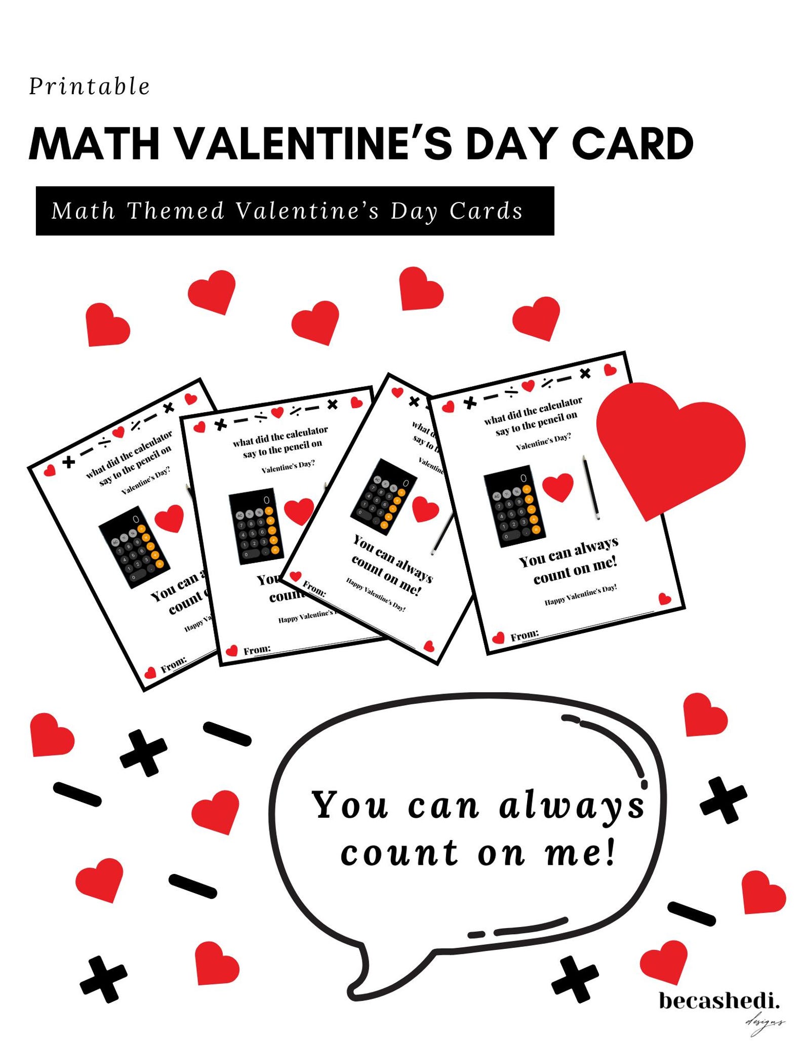 Printable Math Valentine's Day Cards, Kids Calculator Valentine Tags ...