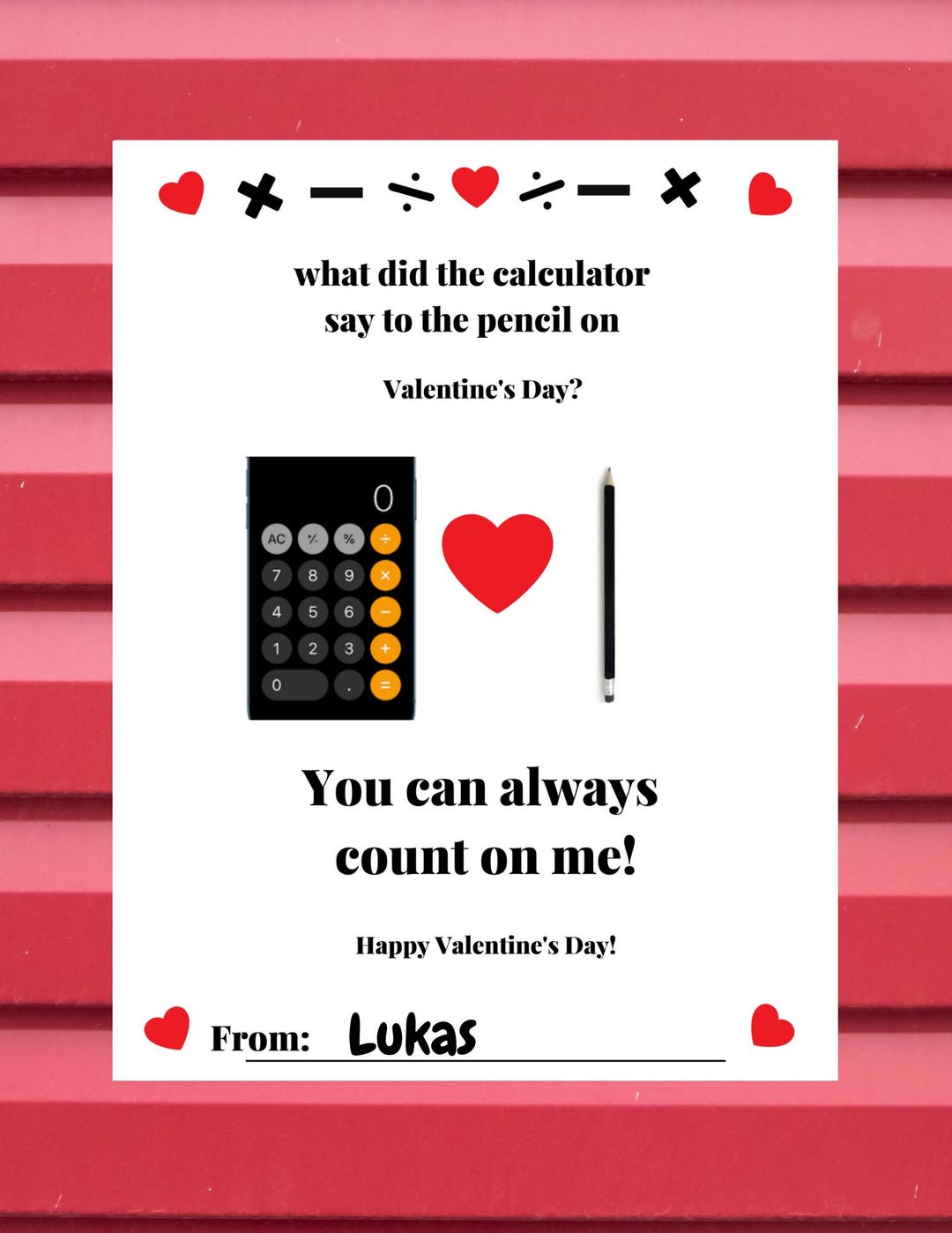 Printable Math Valentine's Day Cards, Kids Calculator Valentine Tags ...