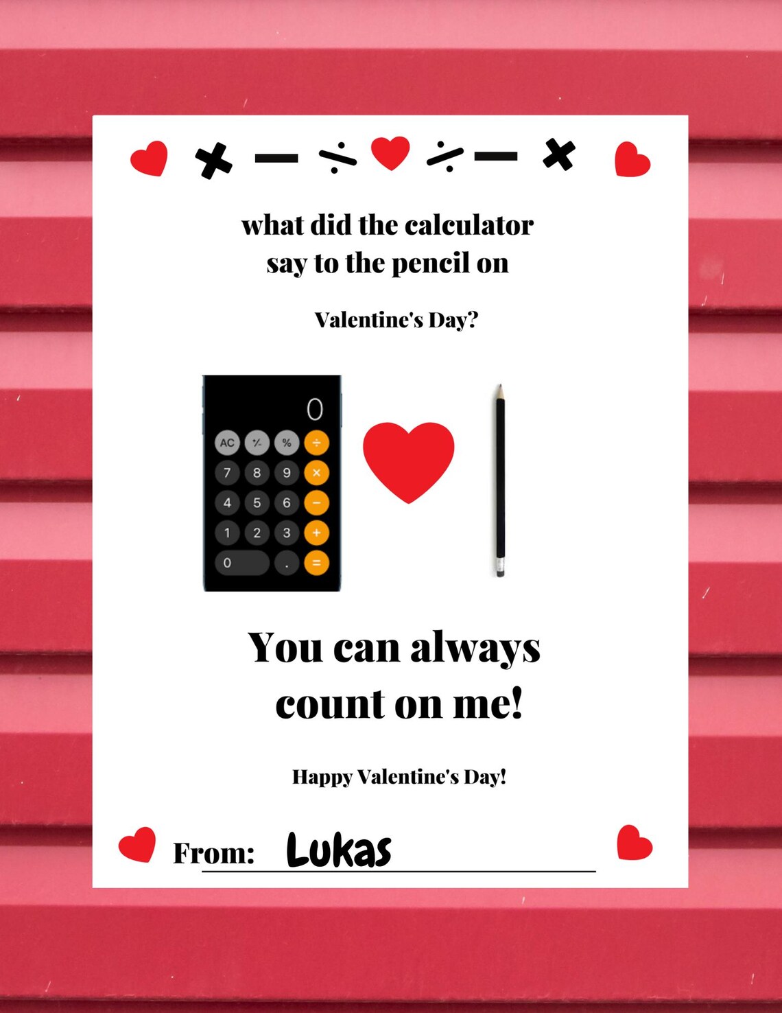 Printable Math Valentine's Day Cards, Kids Calculator Valentine Tags ...