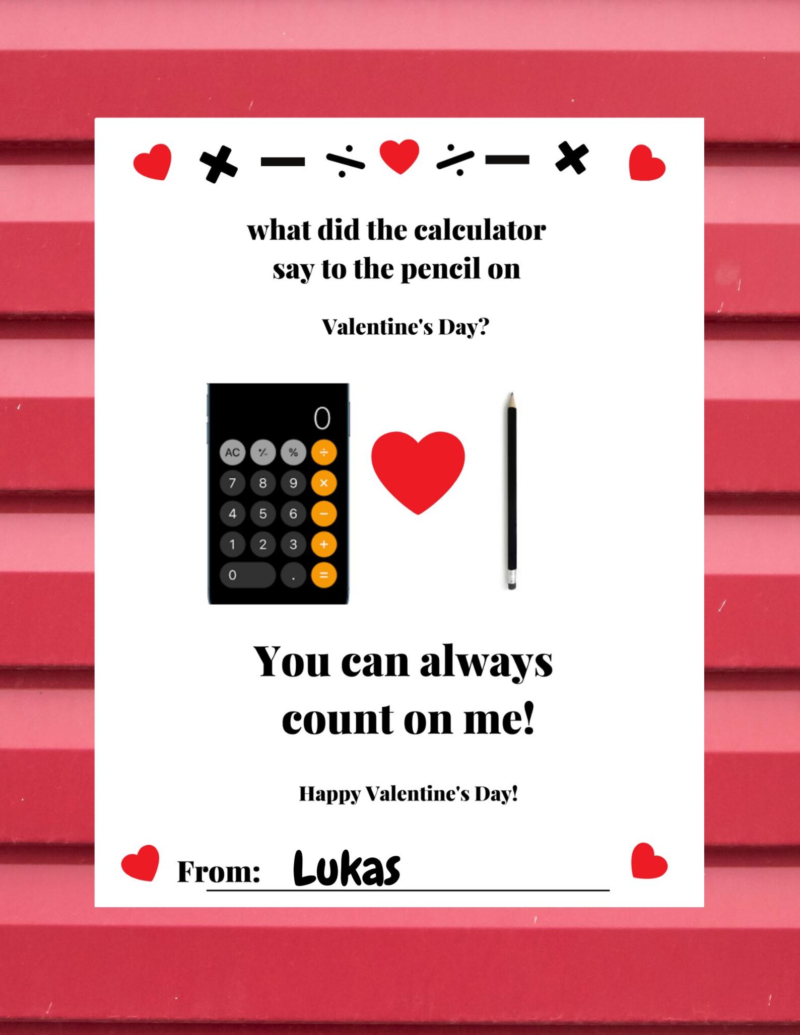 Printable Math Valentine's Day Cards, Kids Calculator Valentine Tags ...