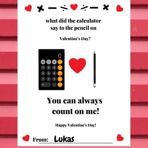 Printable Math Valentine's Day Cards, Kids Calculator Valentine Tags ...