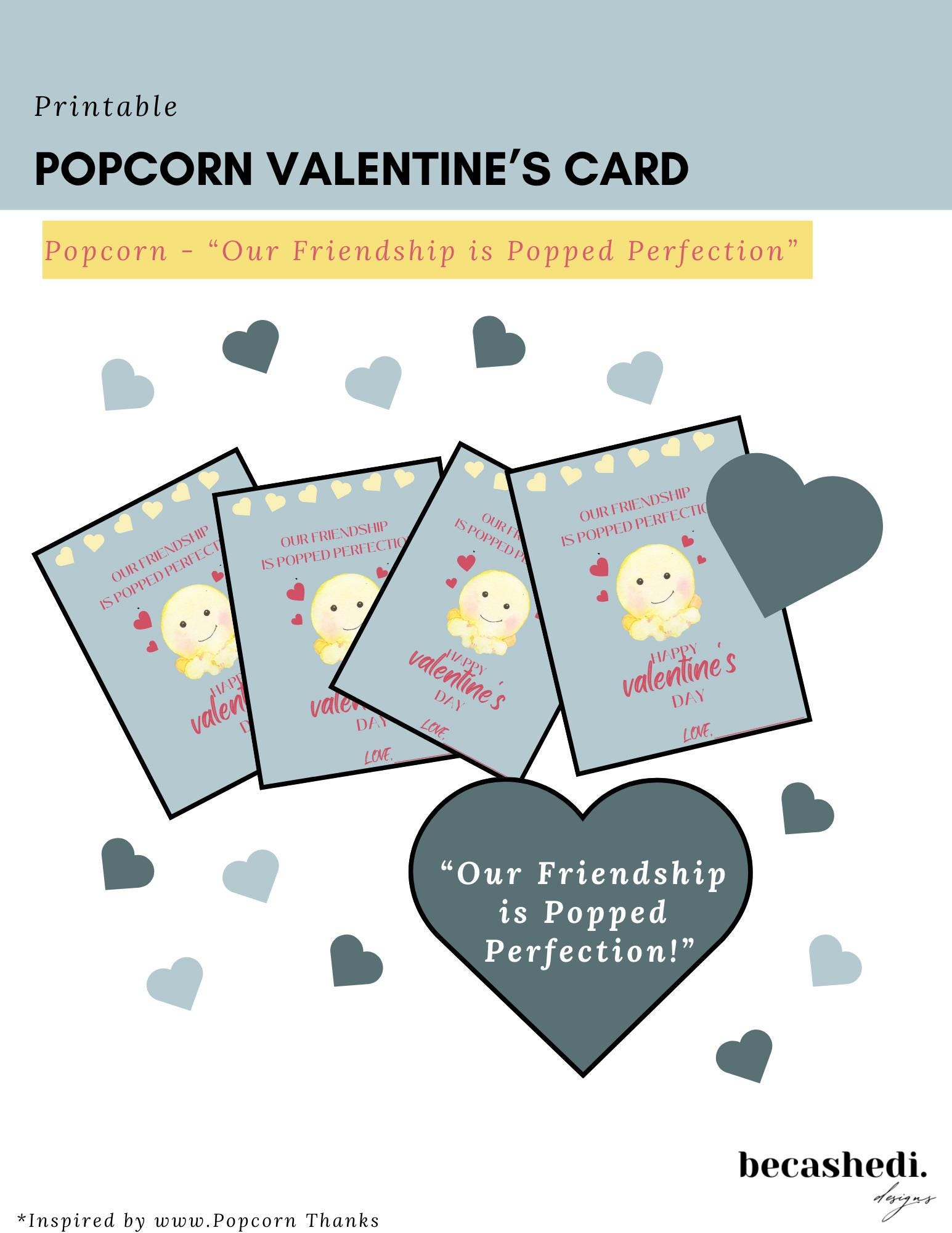 Printable Popcorn Valentine's Day Cards, Kids Popcorn Valentine Tags ...
