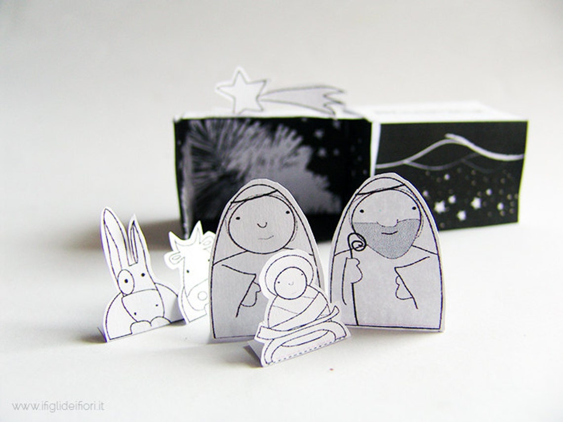 Piccolo presepe di carta da costruire, presepe tascabile, presepe fai ...