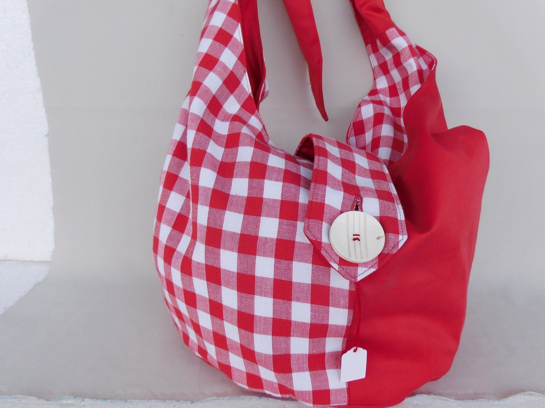 Checkered Shoulder Bag Fabric Big Red Shoulder Bag - Etsy