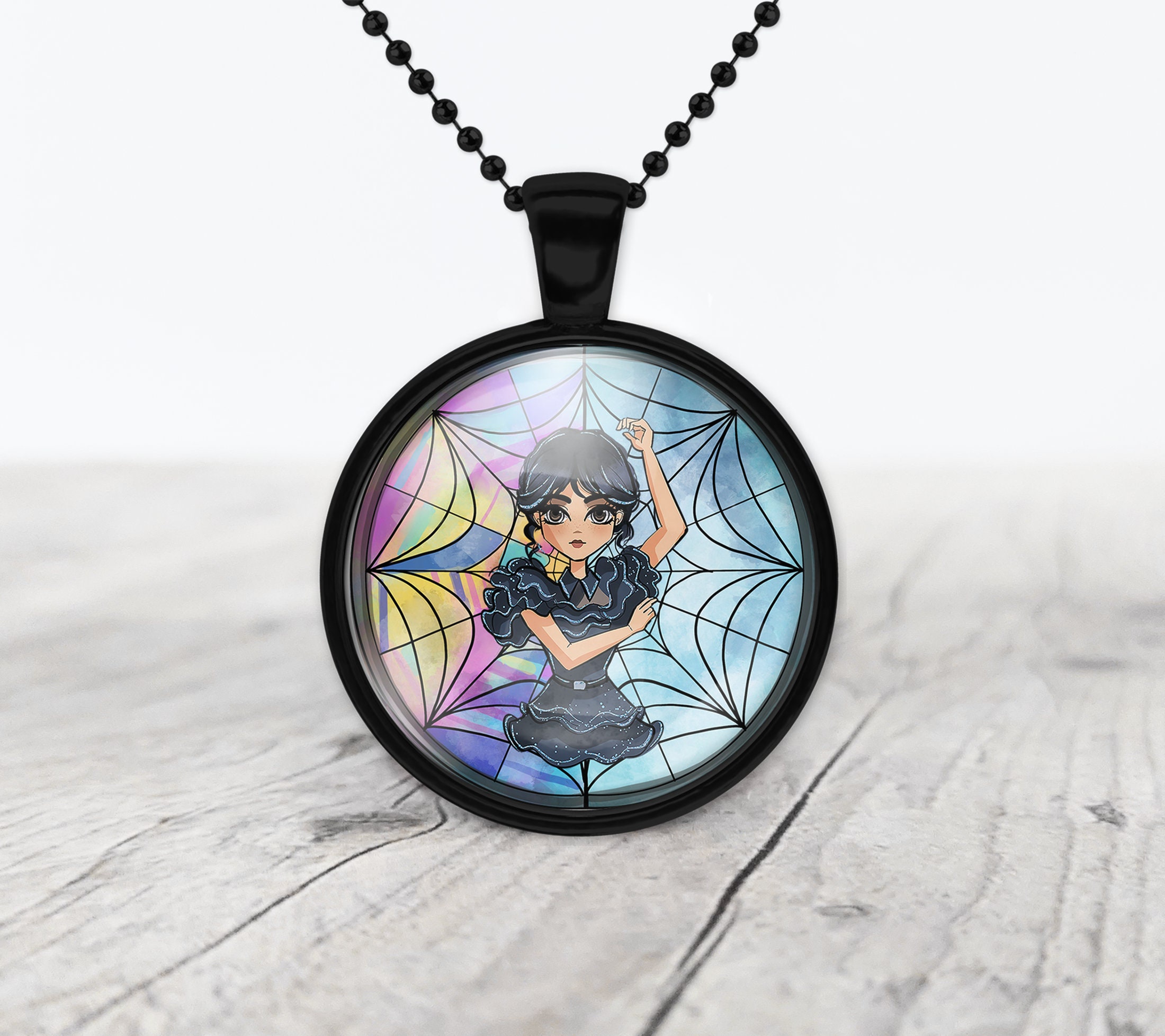 Wednesday Necklace, Stained Glass Window, Goth Necklace, Personalized ...