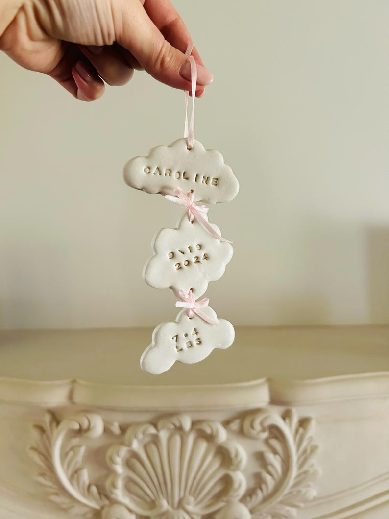 Custom Stamped Cloud Ornament: Handmade Polymer Clay Keepsake - Etsy