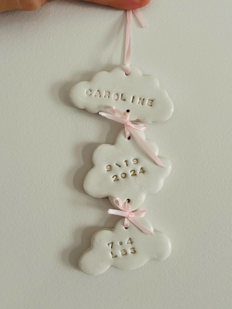 Custom Stamped Cloud Ornament: Handmade Polymer Clay Keepsake - Etsy