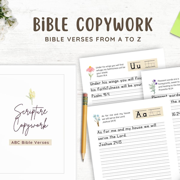 ABC Bible Verse Cursive Copywork Bundle, Cursive Handwriting Practice ...