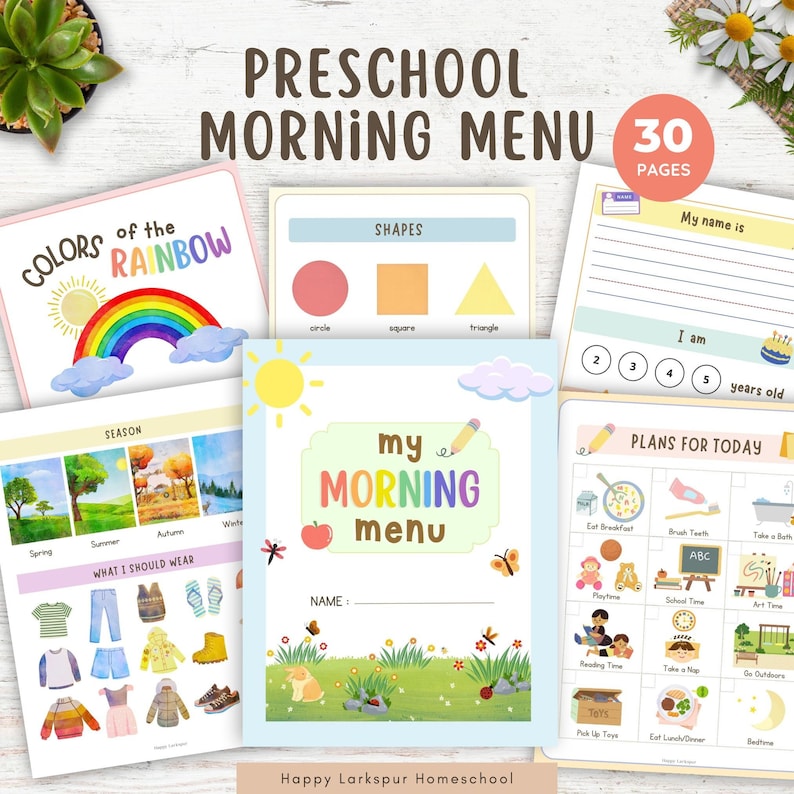 PRESCHOOL Morning Menu, Homeschool Morning Menu, Morning Menu ...