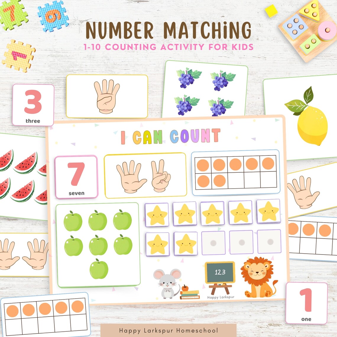 Number Matching Preschool, Counting Activity for Kids, Homeschool ...