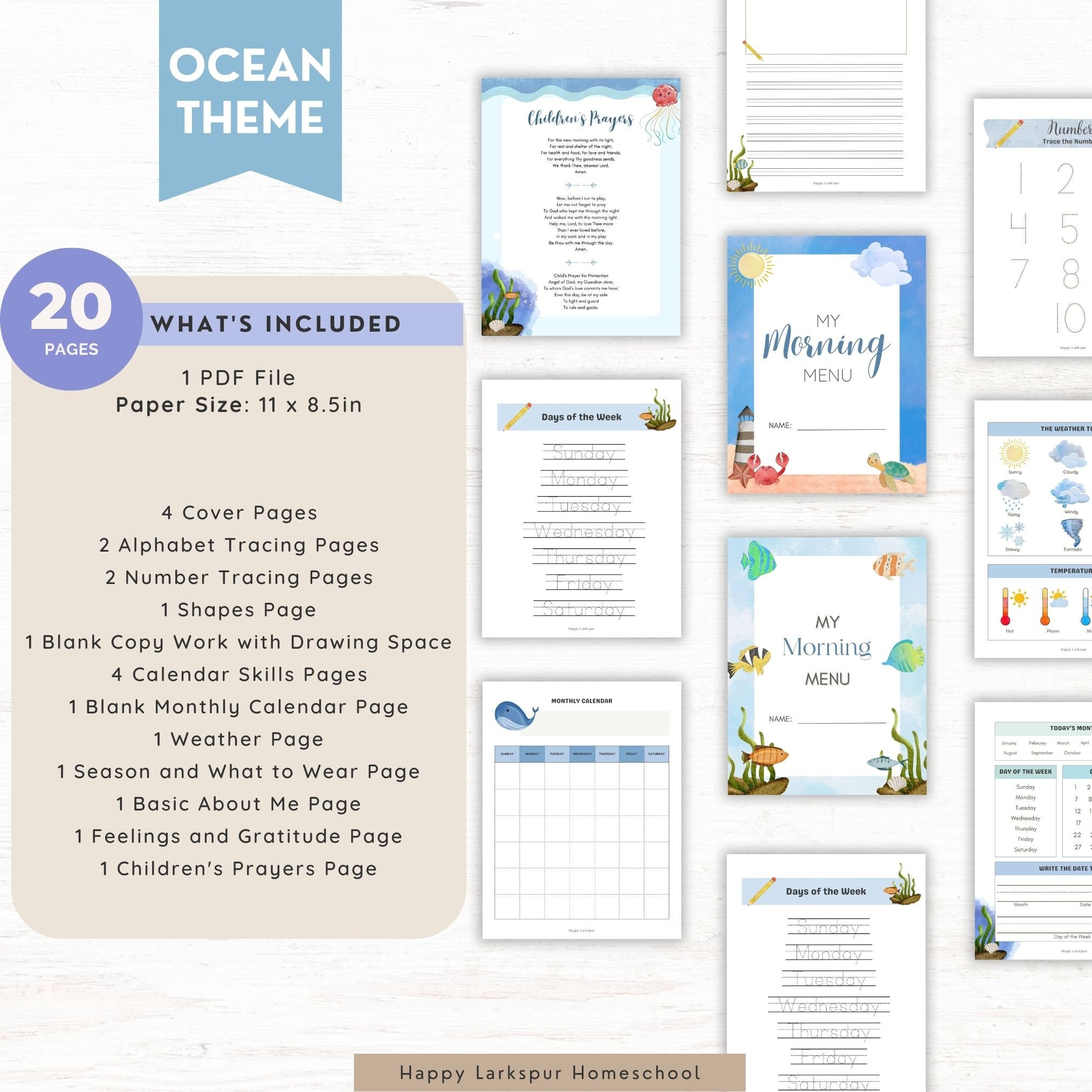 Ocean Theme Basic Morning Menu, Preschool Toddler Morning Menu ...