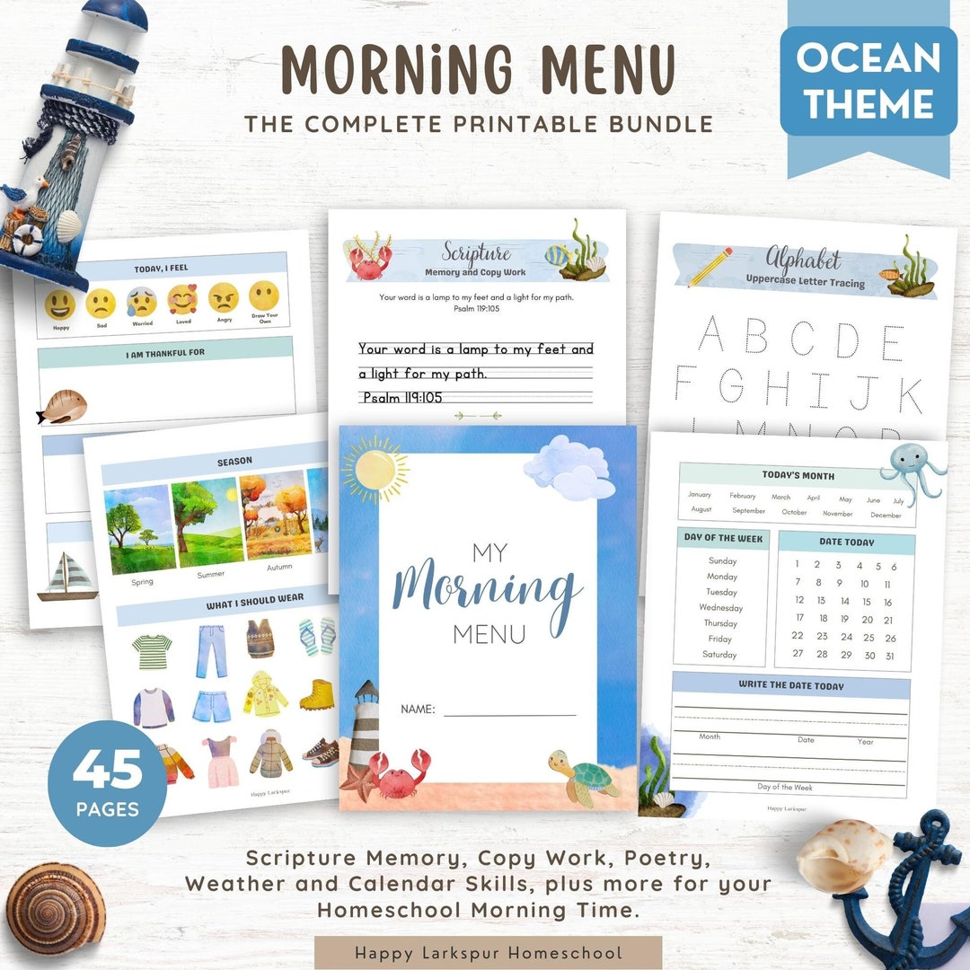 Ocean Themed Complete Morning Menu Bundle Homeschool Morning - Etsy