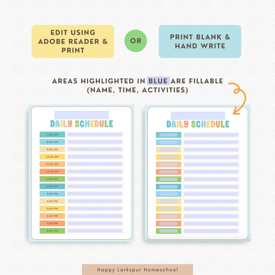 Kids Daily Schedule Template Printable, Editable PDF Homeschool Daily ...
