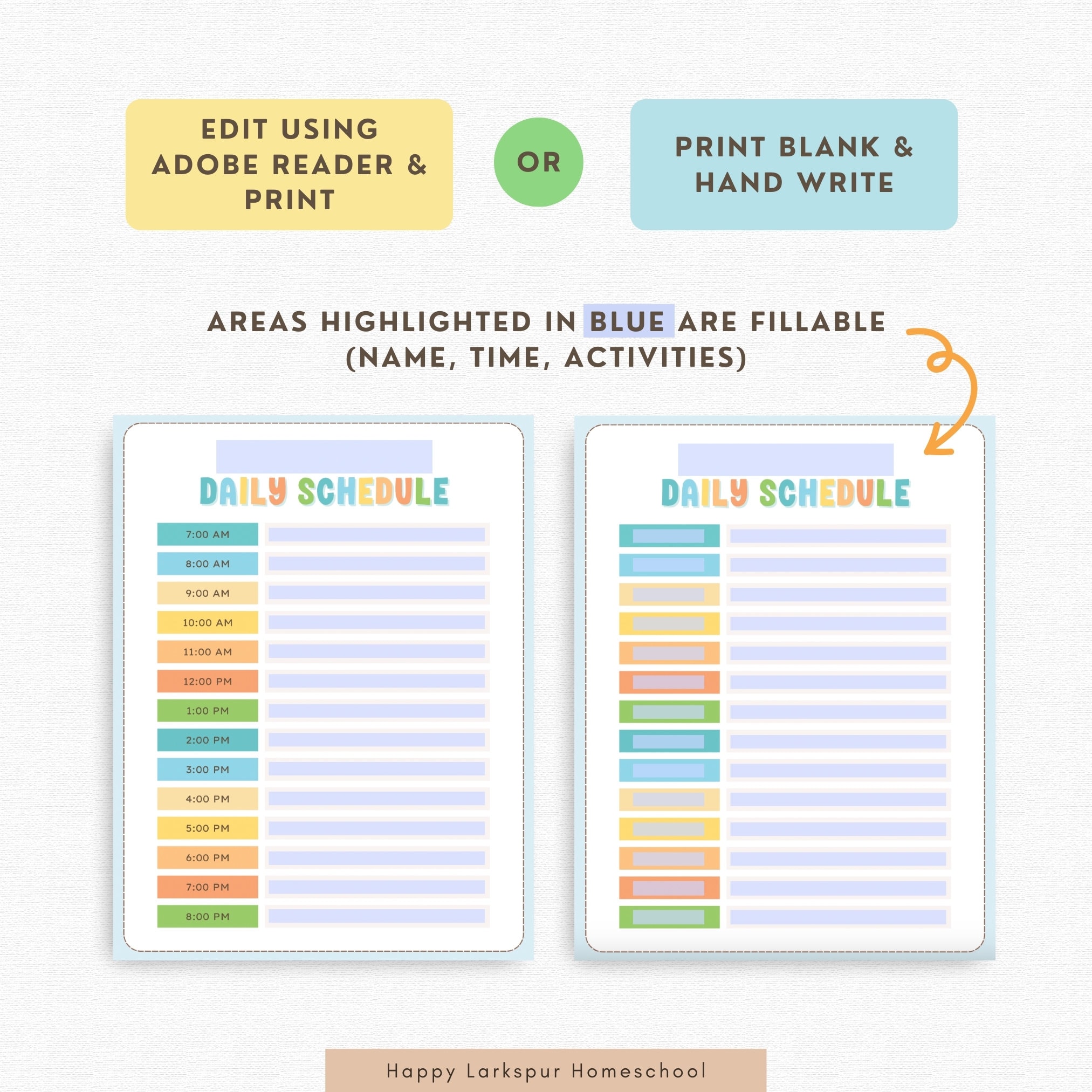 Kids Daily Schedule Template Printable, Editable PDF Homeschool Daily ...