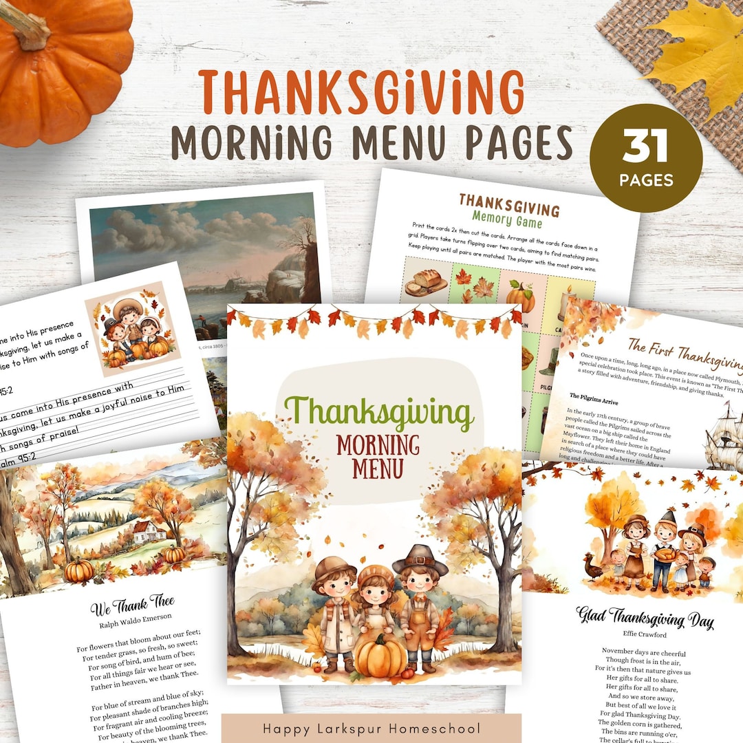 Thanksgiving Morning Menu Pages, Charlotte Mason Thanksgiving Morning ...