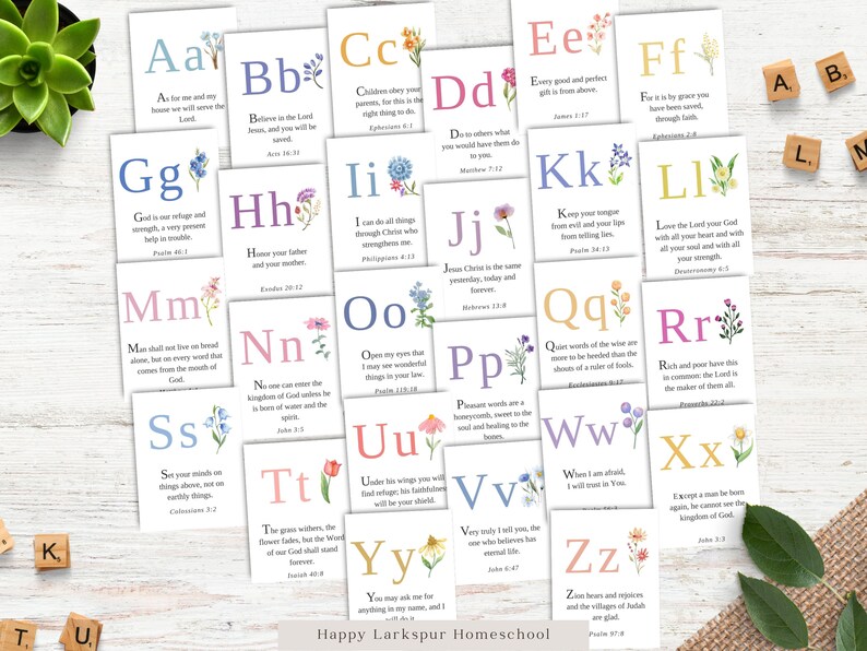 ABC Bible Verse Flashcards, Homeschool Preschool Flashcards, Bible ...