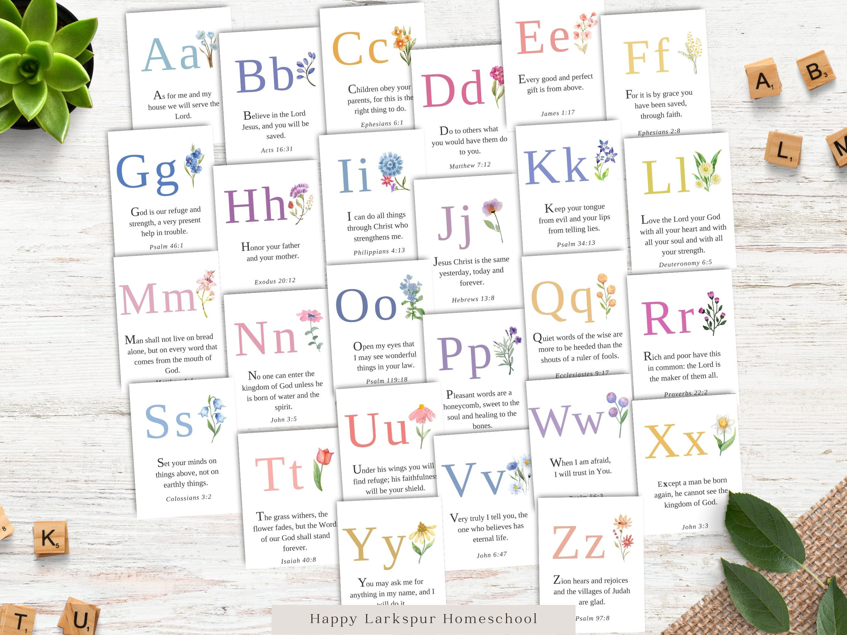 ABC Bible Verse Flashcards, Homeschool Preschool Flashcards, Bible ...