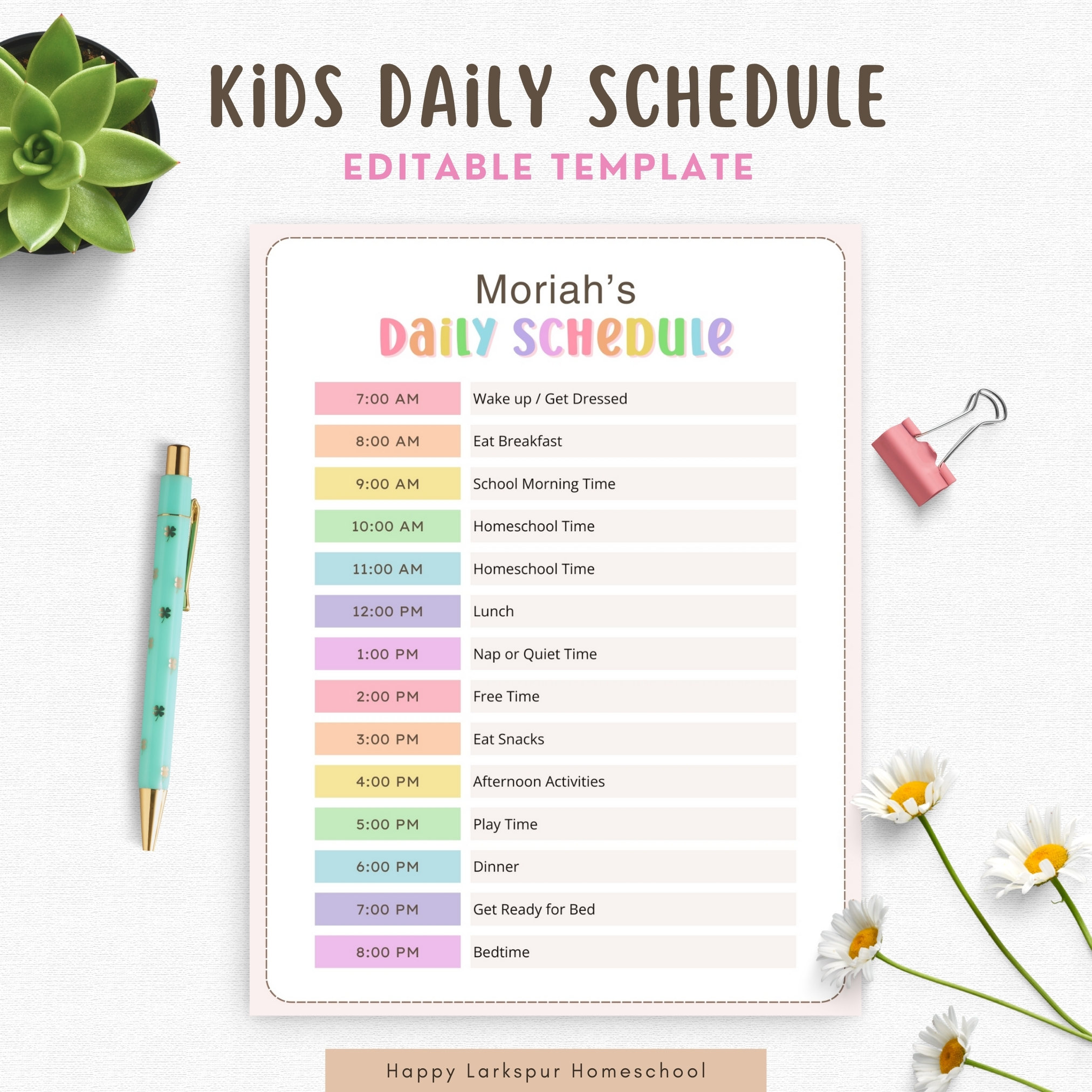 Kids Daily Schedule Template, Homeschool Daily Routine, Editable Pdf ...