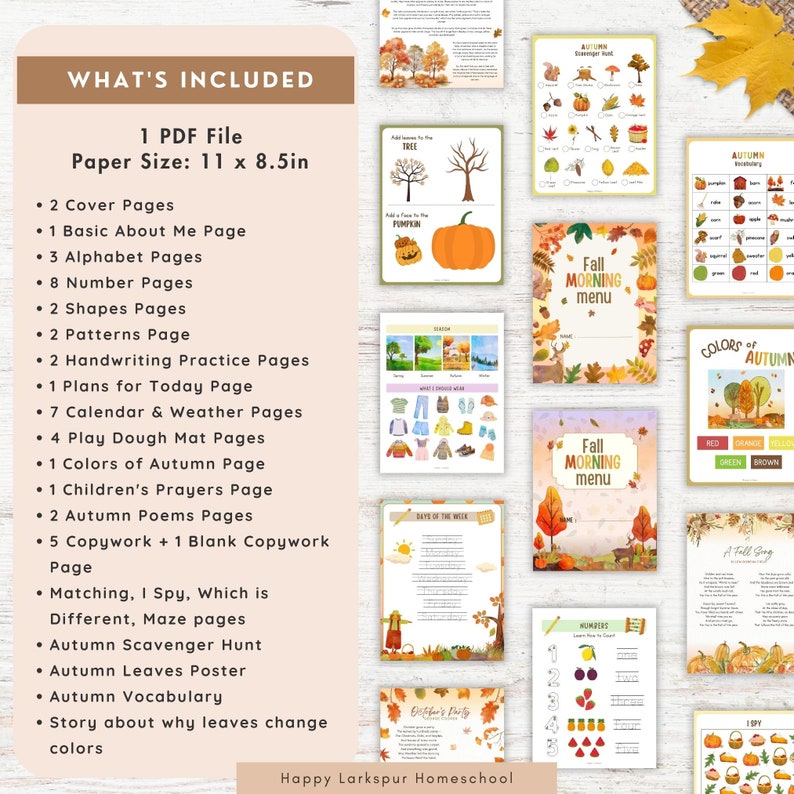 Morning Menu Homeschool Fall, Fall Morning Menu Kindergarten, Fall ...