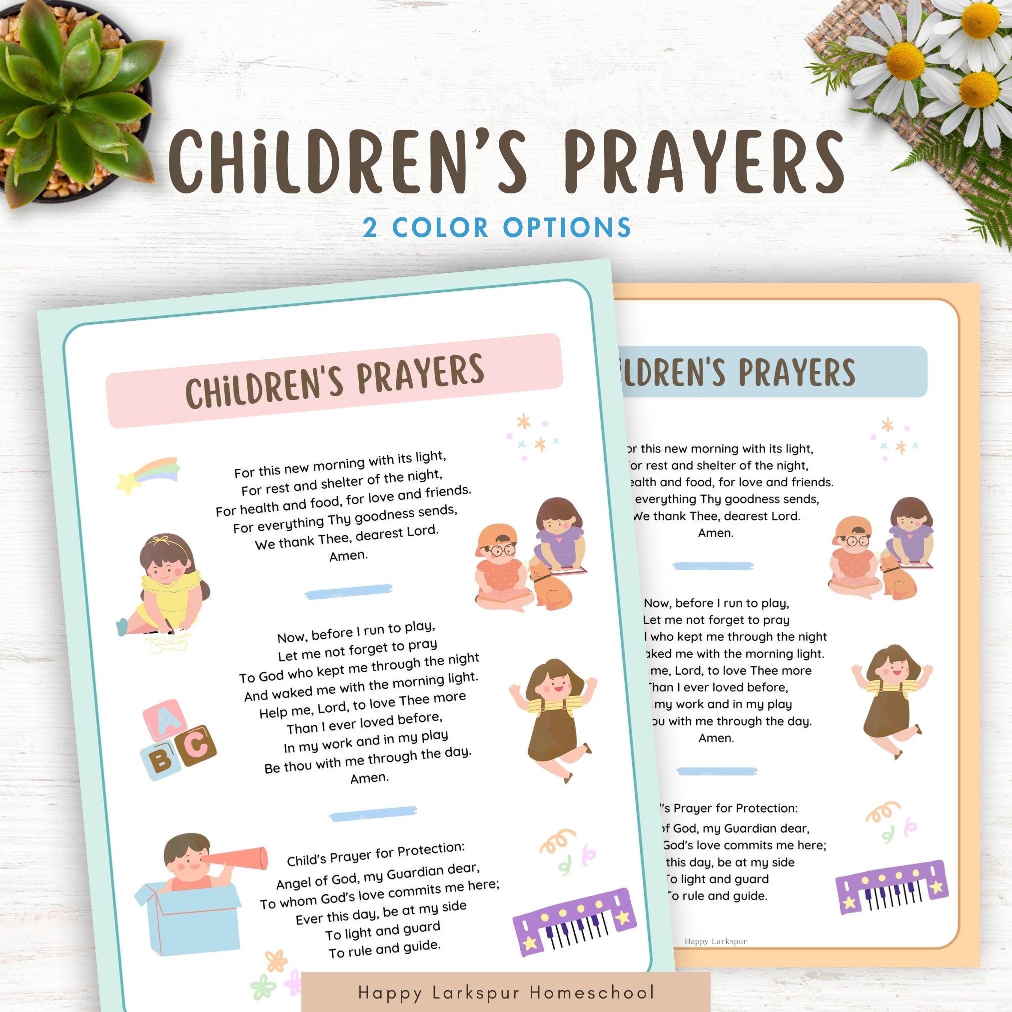 Children's Prayers Morning Menu Pages, Kids Prayers, Kids Prayer Wall ...