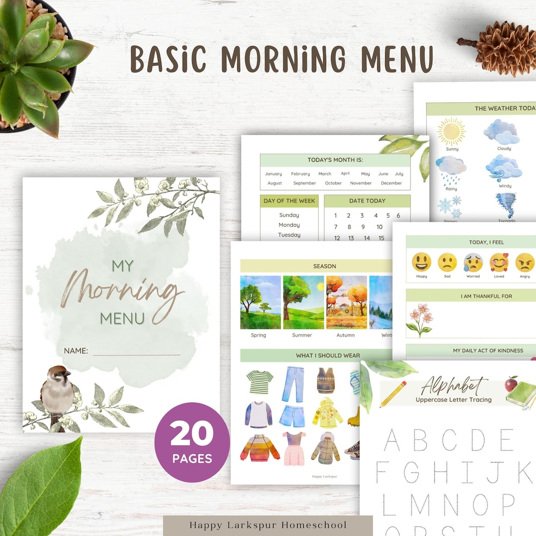 Basic Morning Menu Homeschool Preschool Morning Menu Toddler - Etsy