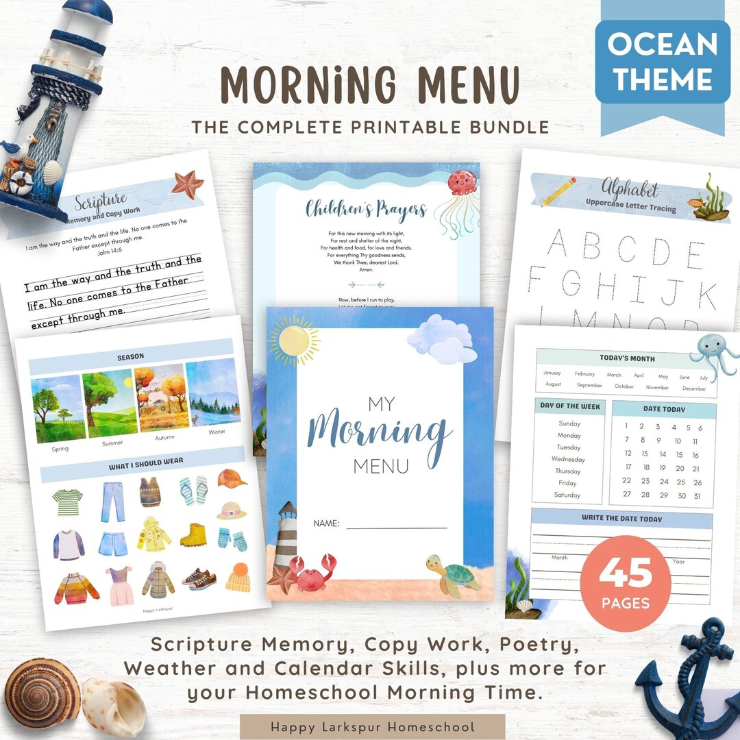 Ocean Themed Complete Morning Menu Bundle, Homeschool Morning Menu ...