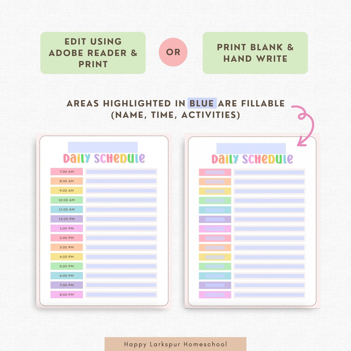 Kids Daily Schedule Template, Homeschool Daily Routine, Editable Pdf ...