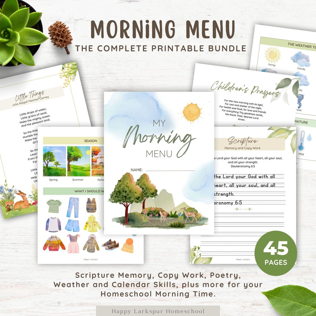Complete Morning Menu Bundle | Homeschool Morning Menu | Morning Basket ...
