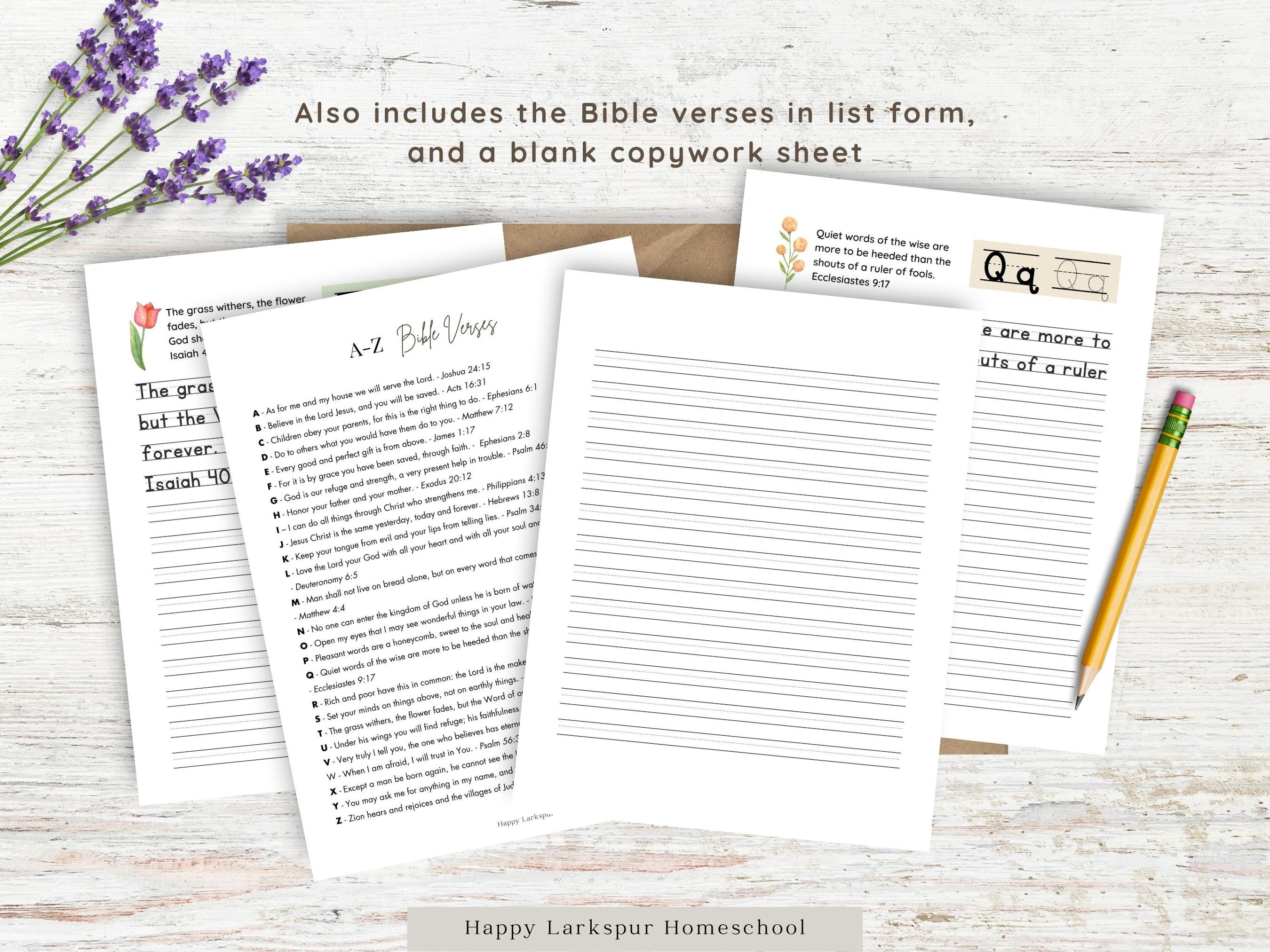ABC Bible Verse Copywork, Bible Verse Handwriting Practice, Charlotte ...