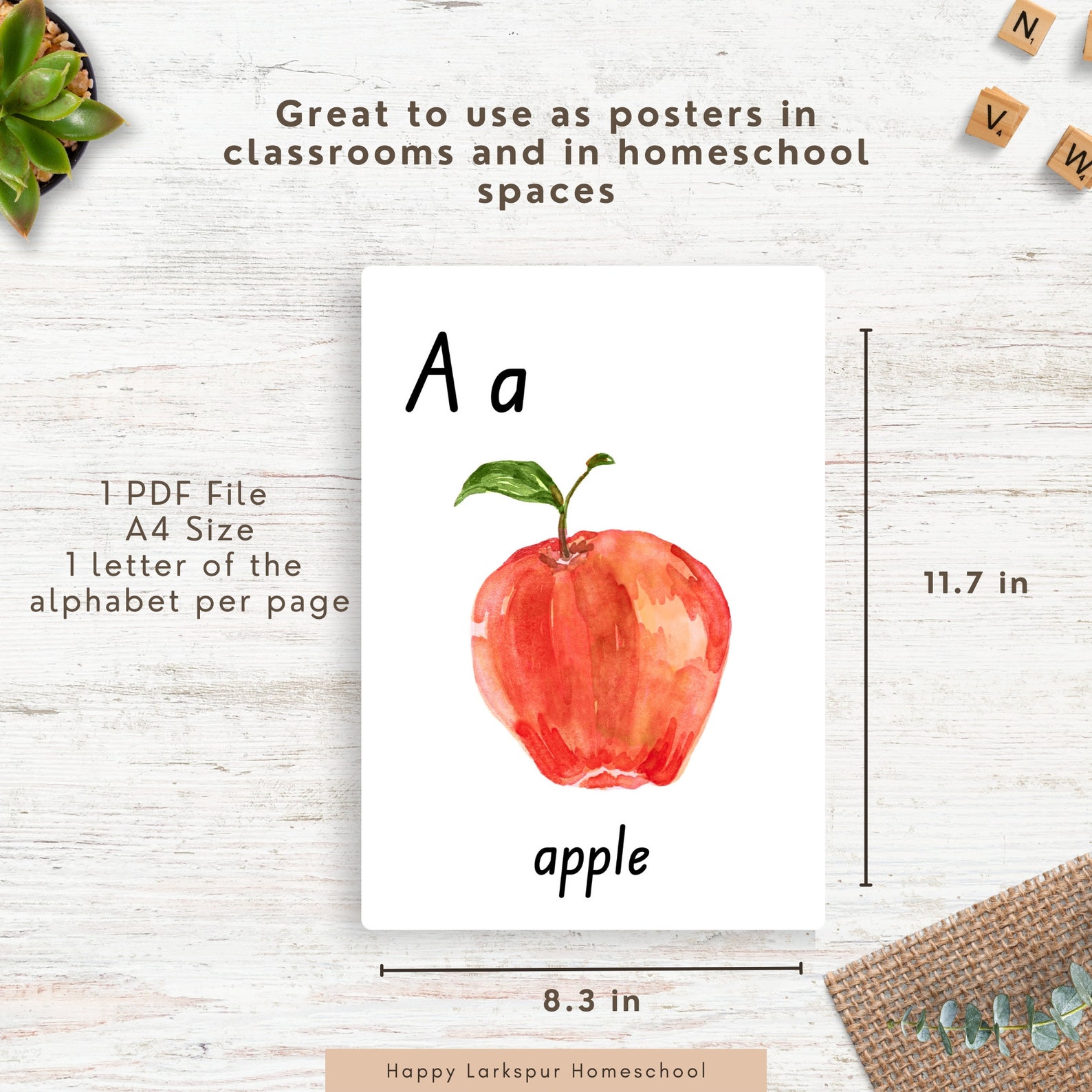 Alphabet Posters, A4 ABC Posters Classroom, Watercolor Alphabet Posters ...