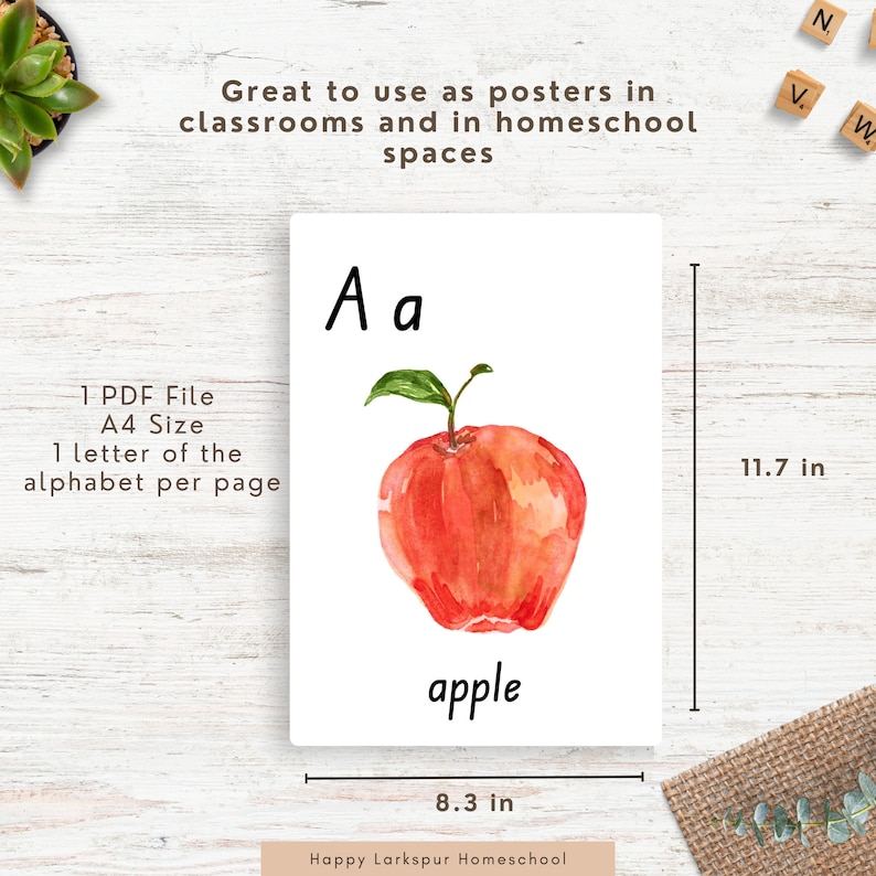 Alphabet Posters, A4 ABC Posters Classroom, Watercolor Alphabet Posters ...