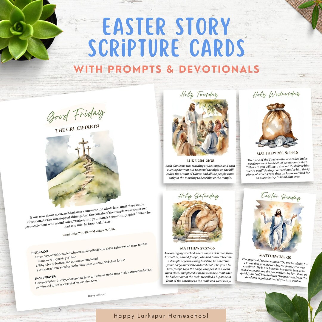 Easter Scripture Cards for Kids, Easter Story Scripture Cards, Holy ...