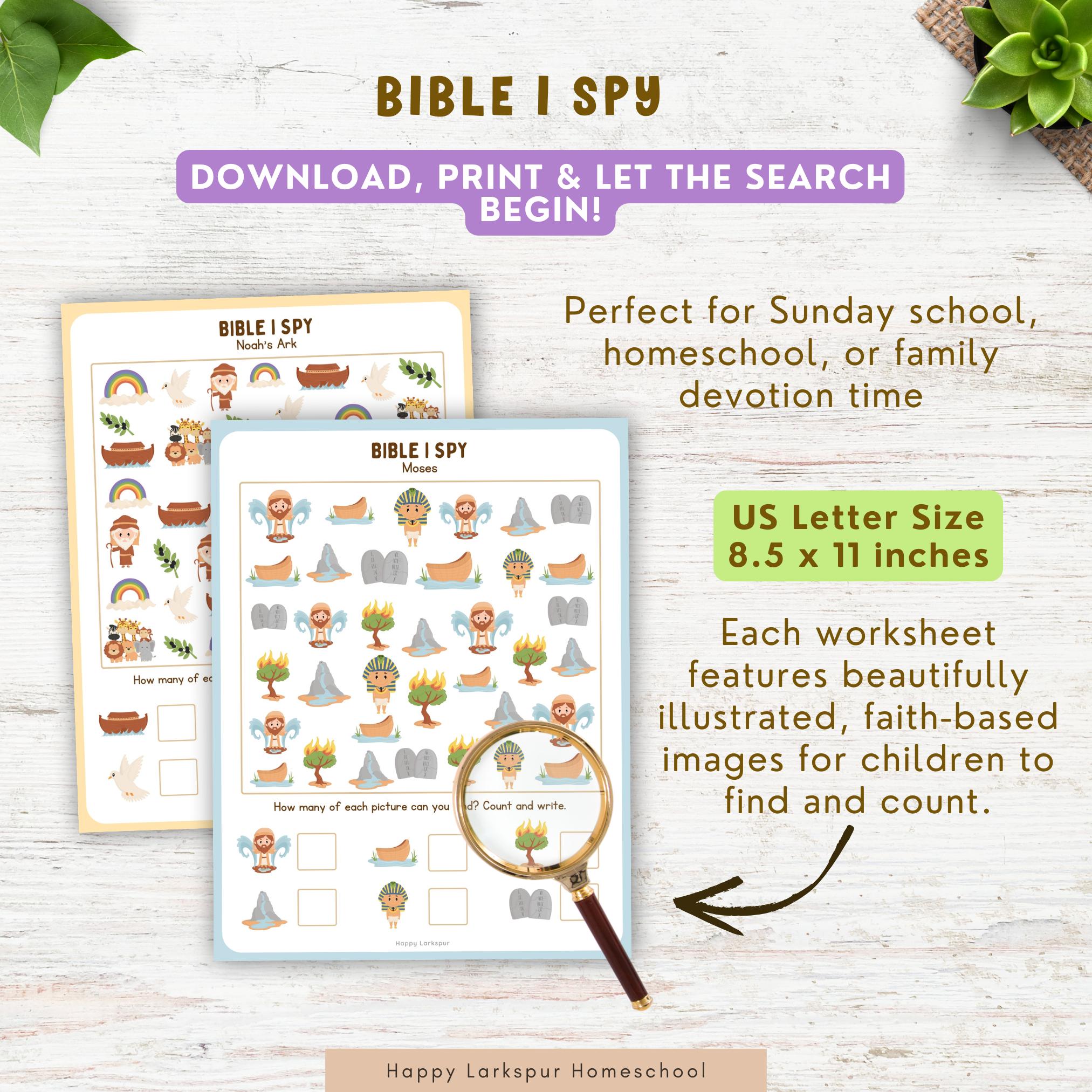 I Spy Bible Worksheets, Kids Bible I Spy Printable Activity, Sunday ...