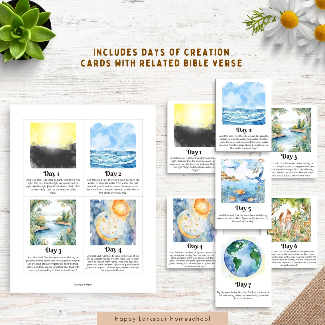 Days of Creation Printable, Days of Creation Flash Cards, Bible Flash ...